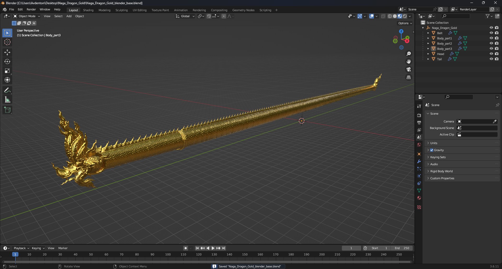 3D Model Naga Dragon Gold - TurboSquid 2307837