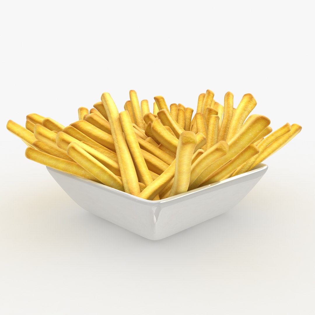 realistic french fries plate 3d model