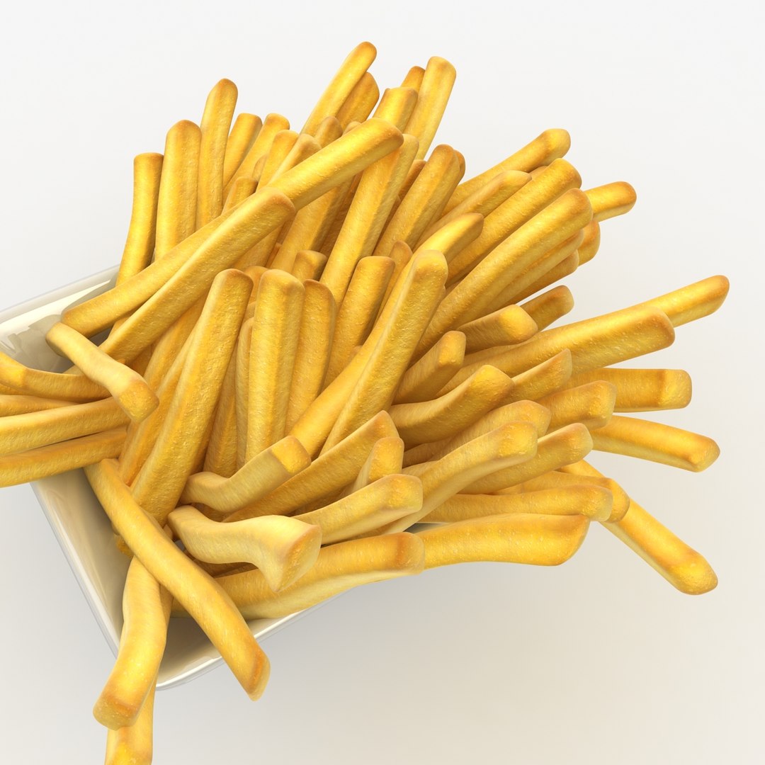 Realistic French Fries Plate 3d Model