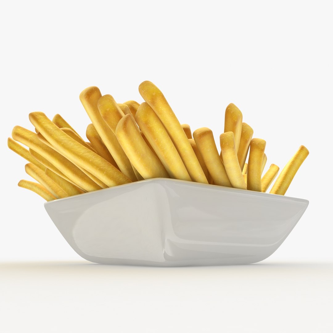 Realistic French Fries Plate 3d Model