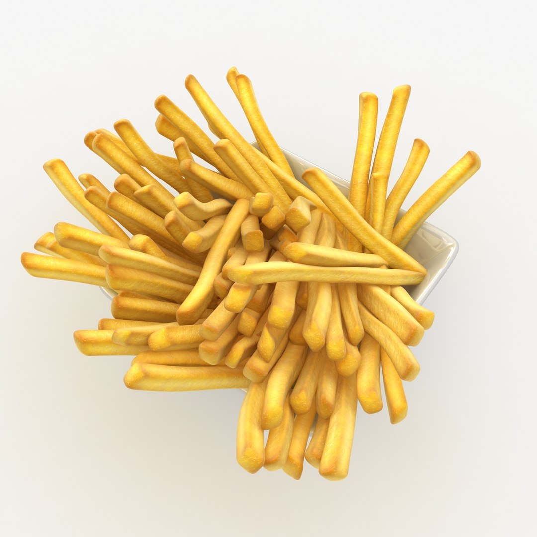 Realistic French Fries Plate 3d Model