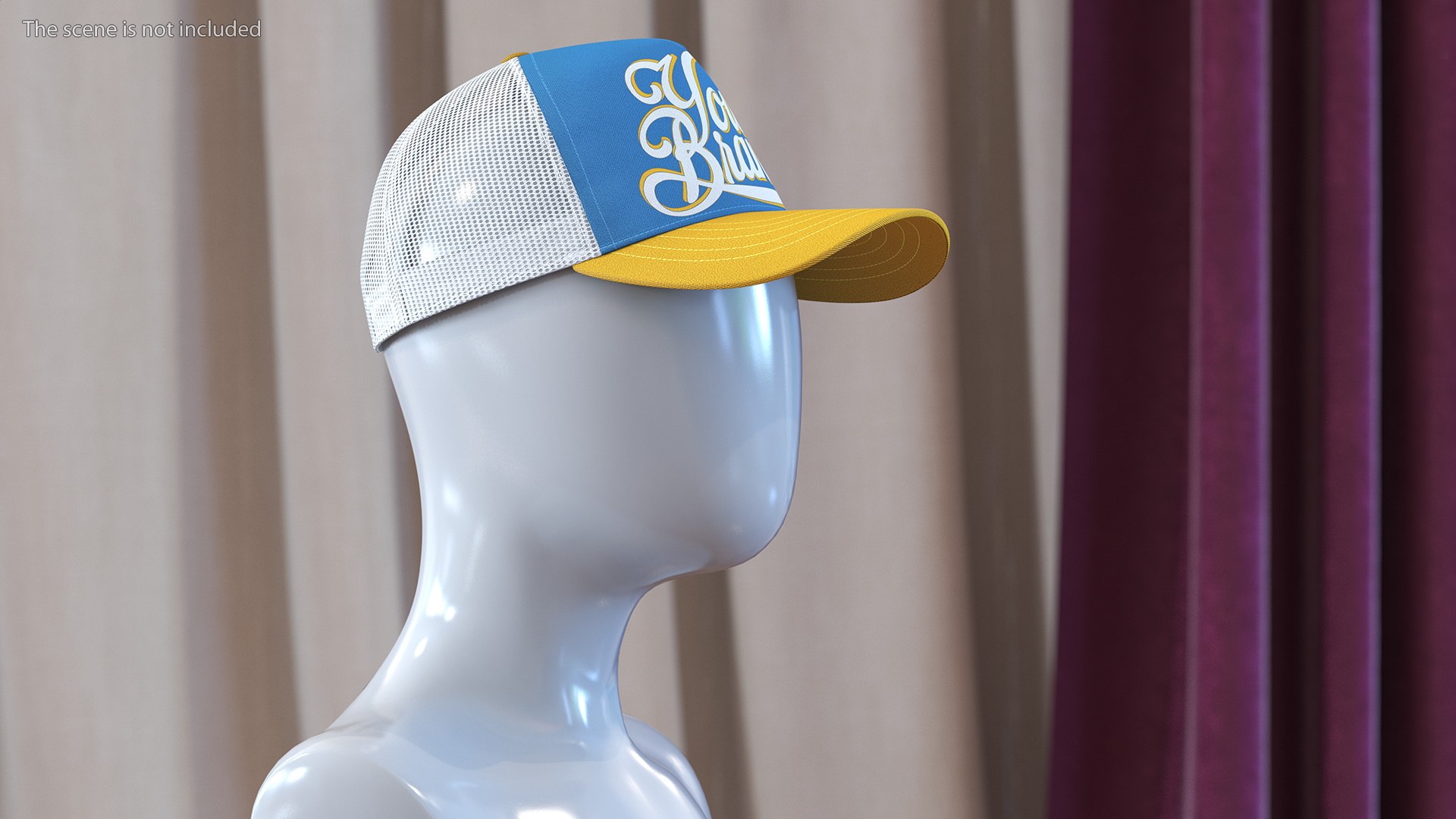 3D Trucker Cap Your Brand Yellow-Blue - TurboSquid 1908144