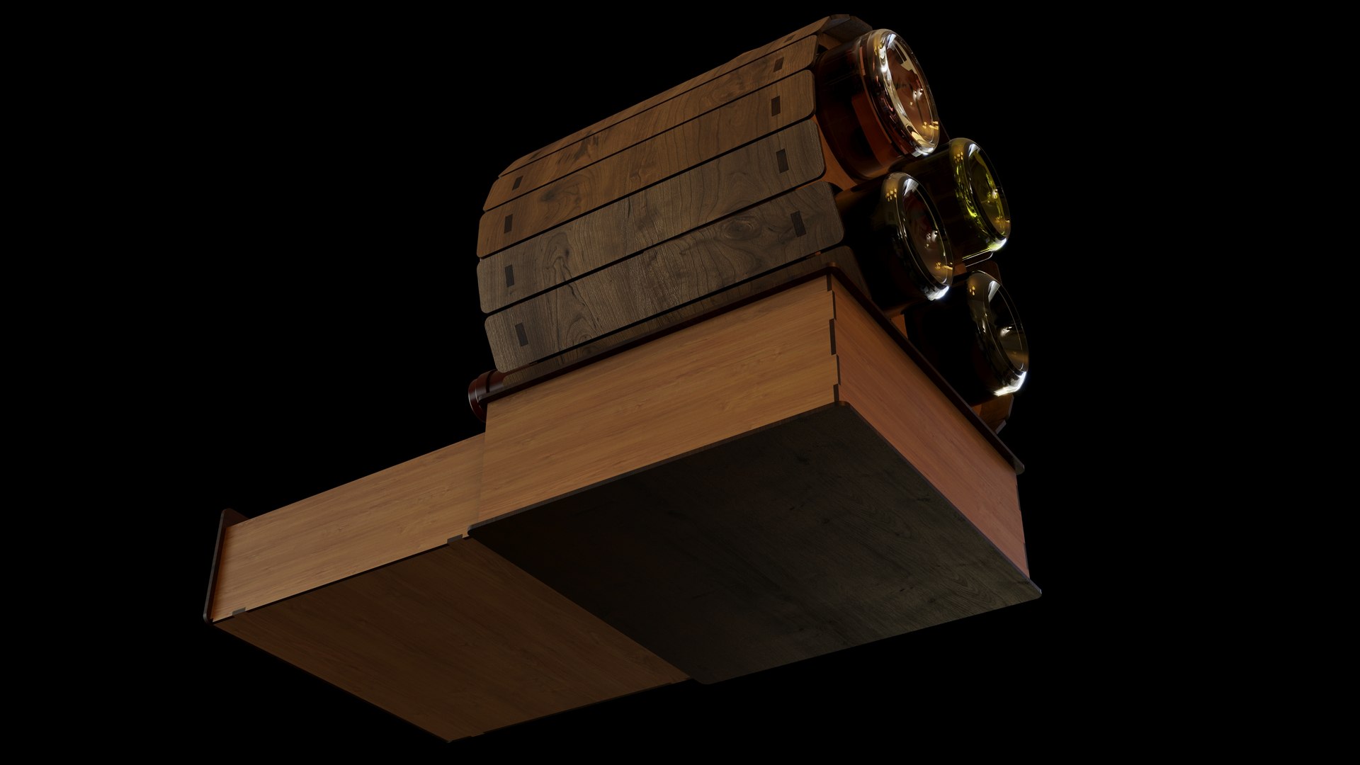 3D Barrel Wine Rack With Bottles And Glasses Model - TurboSquid 1762007