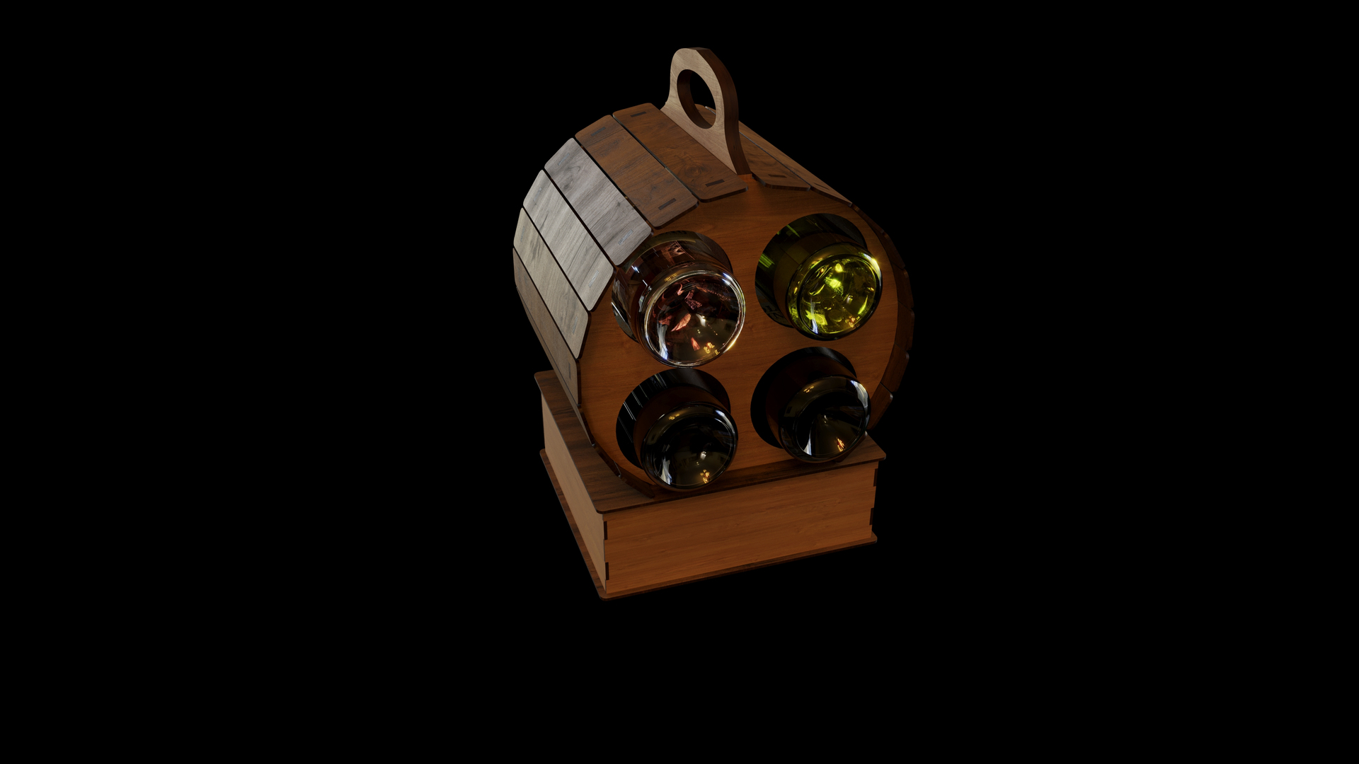 3D Barrel Wine Rack With Bottles And Glasses Model - TurboSquid 1762007