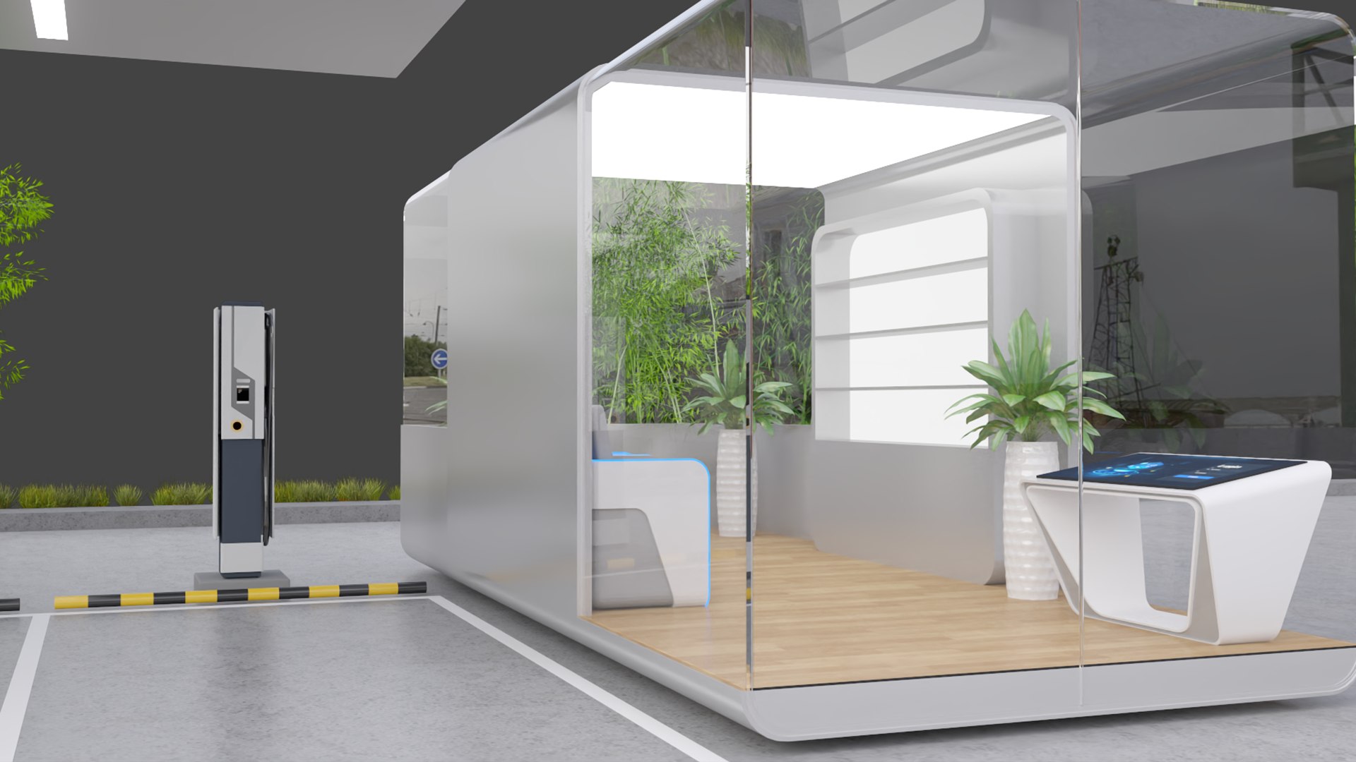 Electric Car Charging Station In Modern Futuristic Tech Style 3D Model ...