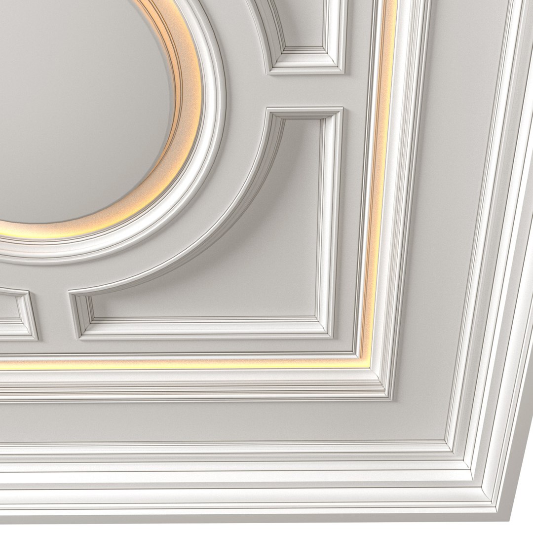Square Coffered Ceiling With Backlight In Art Deco Style 3D ...