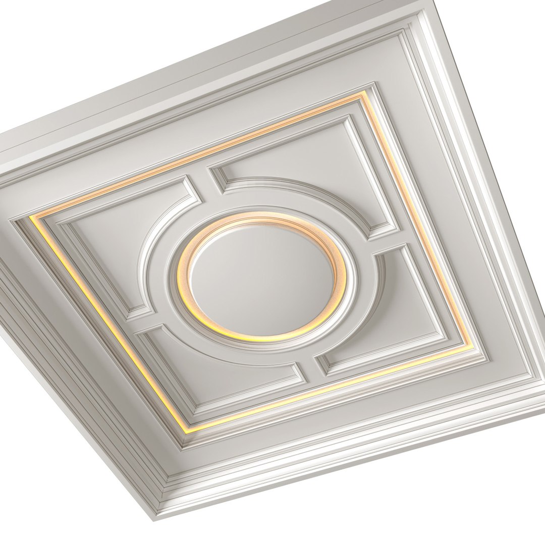 Square Coffered Ceiling With Backlight In Art Deco Style 3D ...