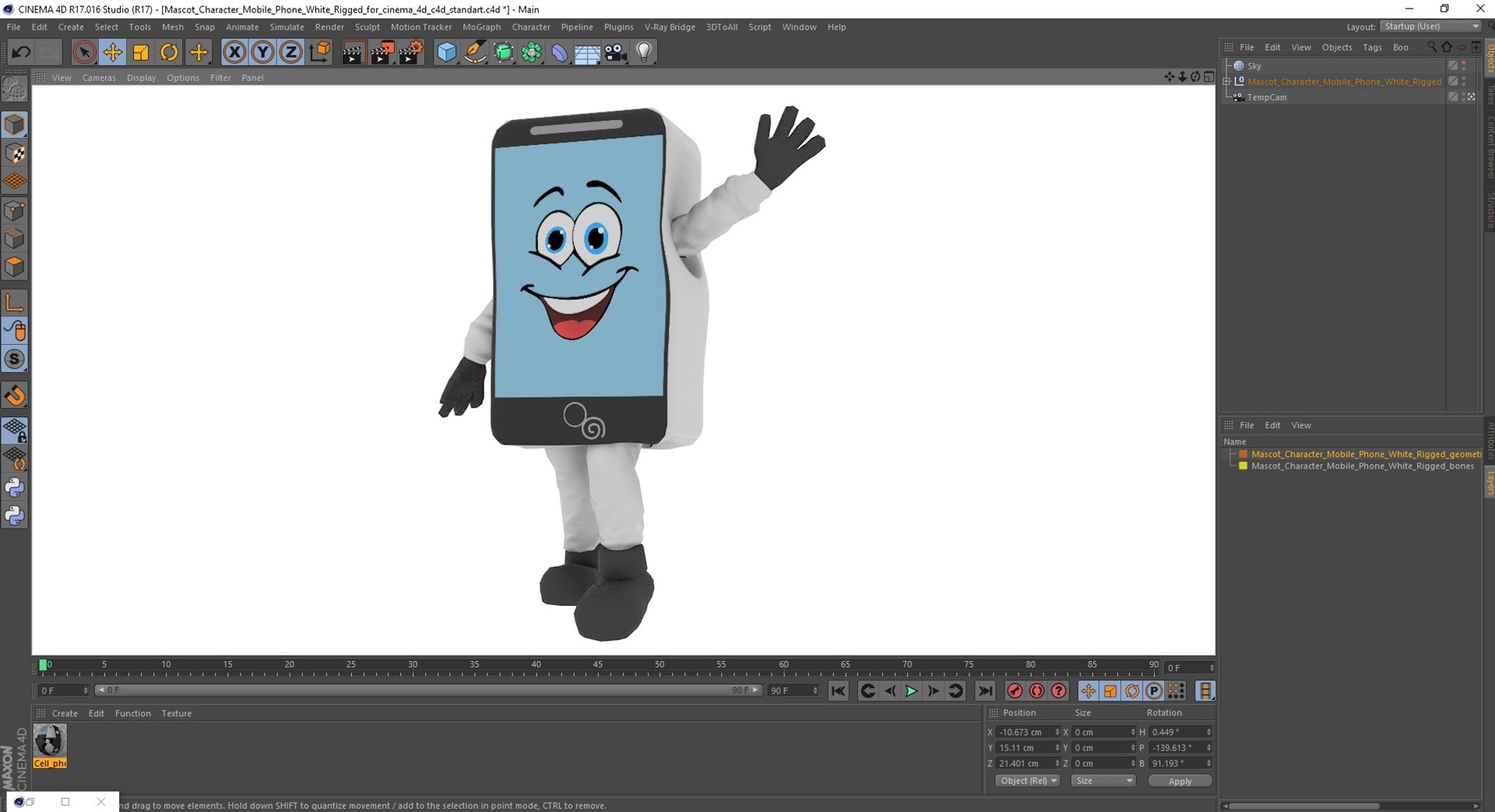 Mascot Character Mobile Phone White Rigged For Cinema 4D 3D Model ...