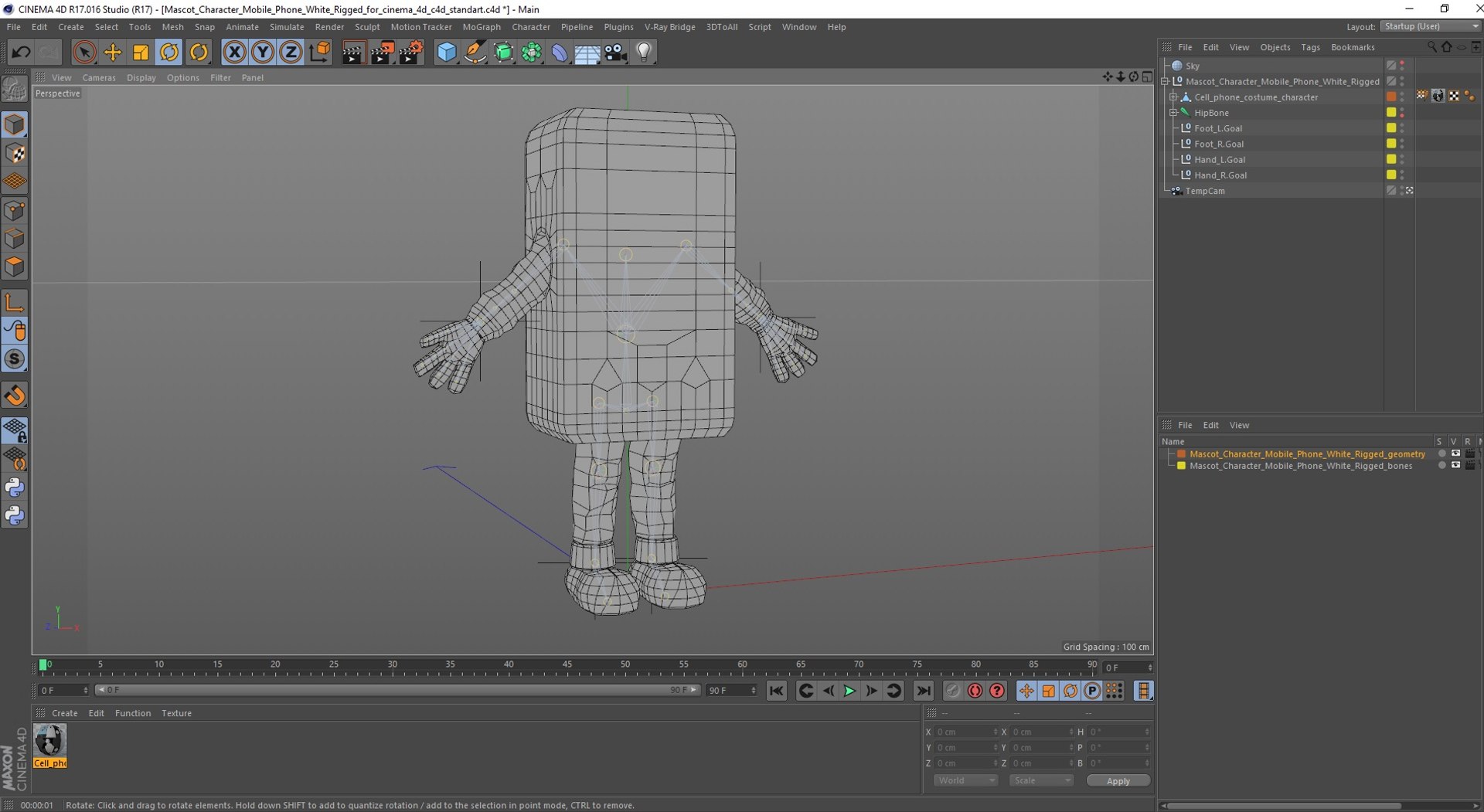 Mascot Character Mobile Phone White Rigged For Cinema 4D 3D Model ...