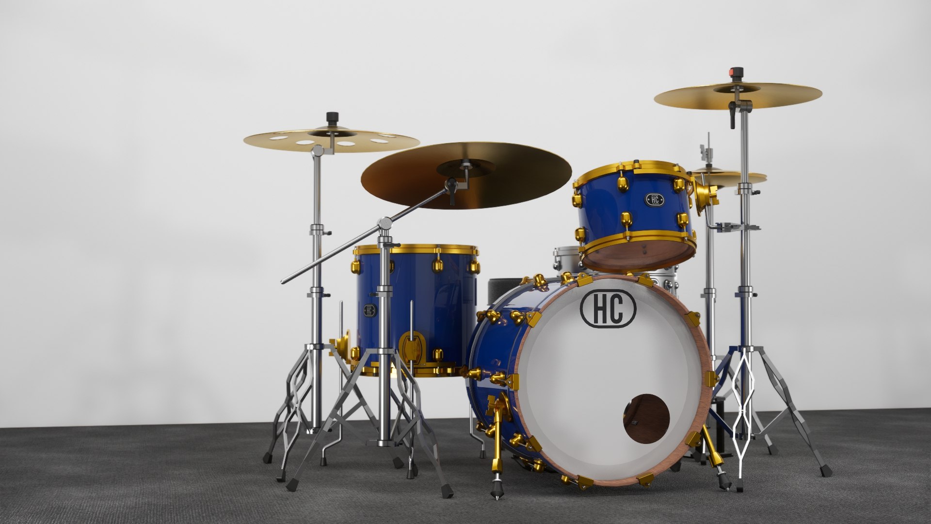 Hyper Realistic 3 Pcs Drum Kit With Aluminium Snare-royal Blue 3D Model ...