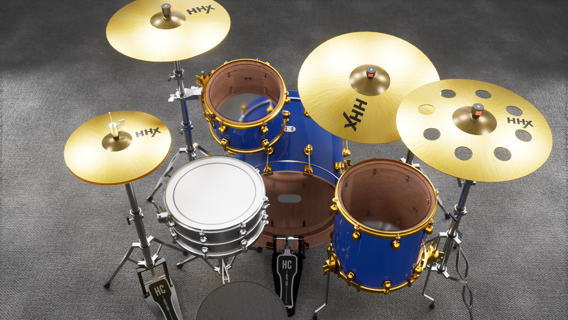 Hyper Realistic 3 Pcs Drum Kit With Aluminium Snare-royal Blue 3D Model ...
