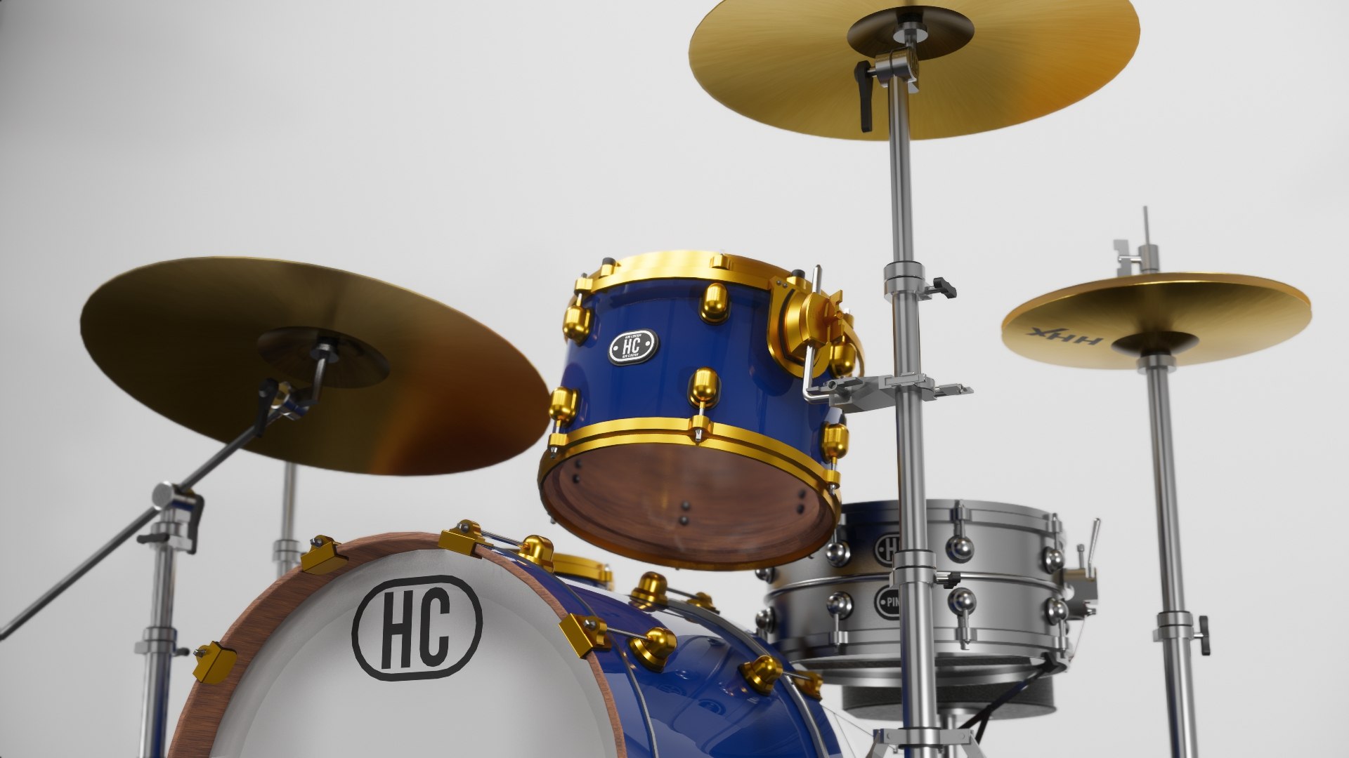 Hyper Realistic 3 Pcs Drum Kit With Aluminium Snare-royal Blue 3D Model ...