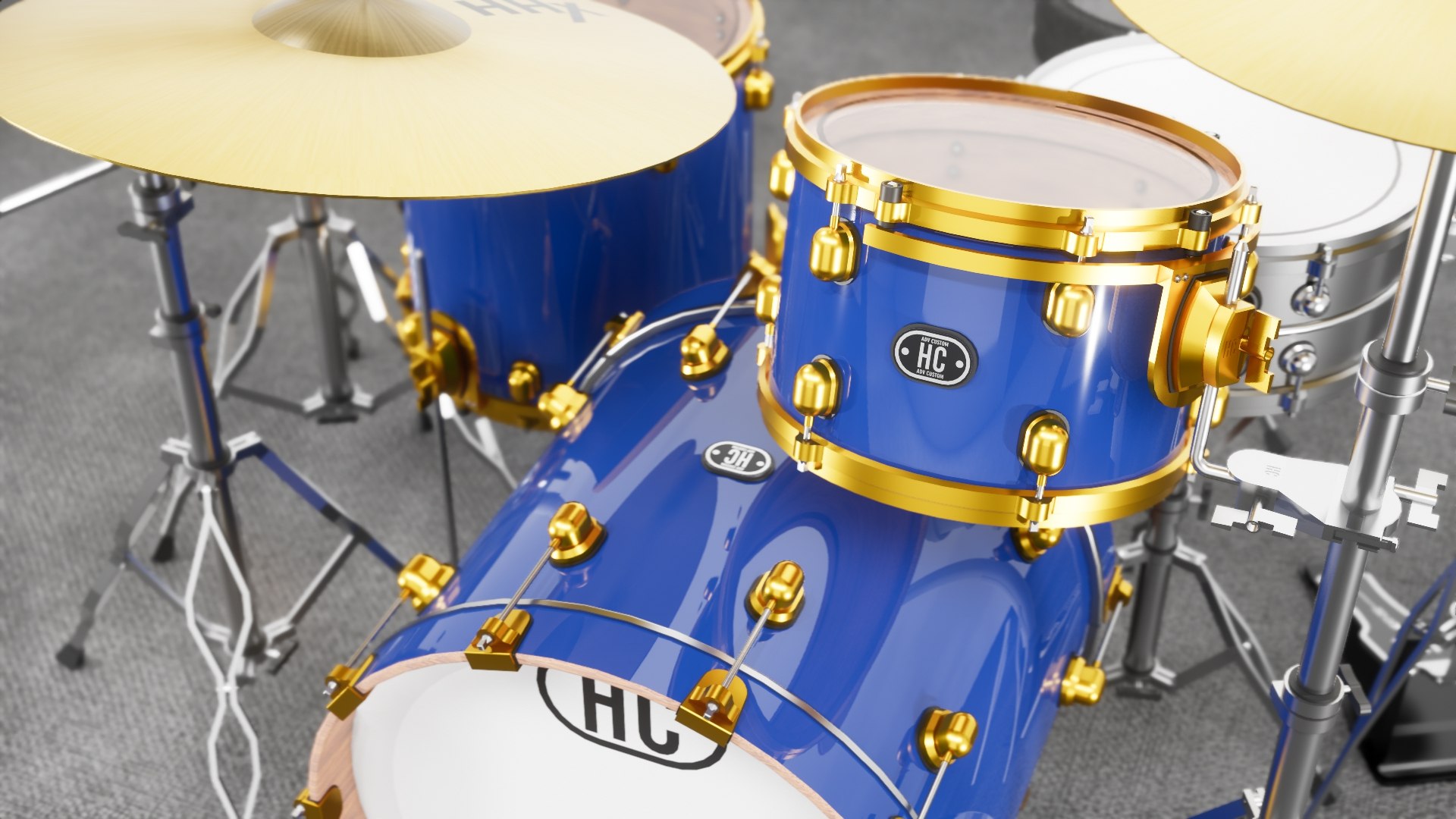 Hyper Realistic 3 Pcs Drum Kit With Aluminium Snare-royal Blue 3D Model ...