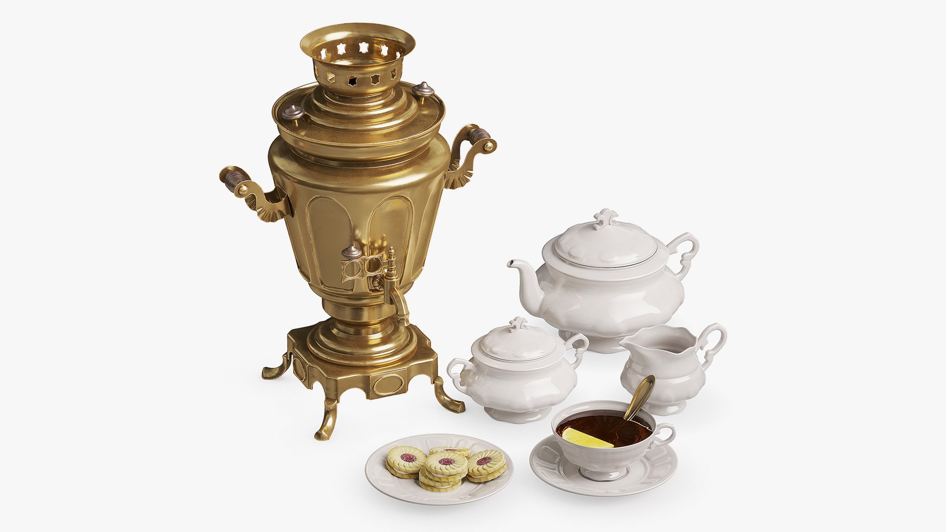 Tea Set With Samovar 3D - TurboSquid 2402483