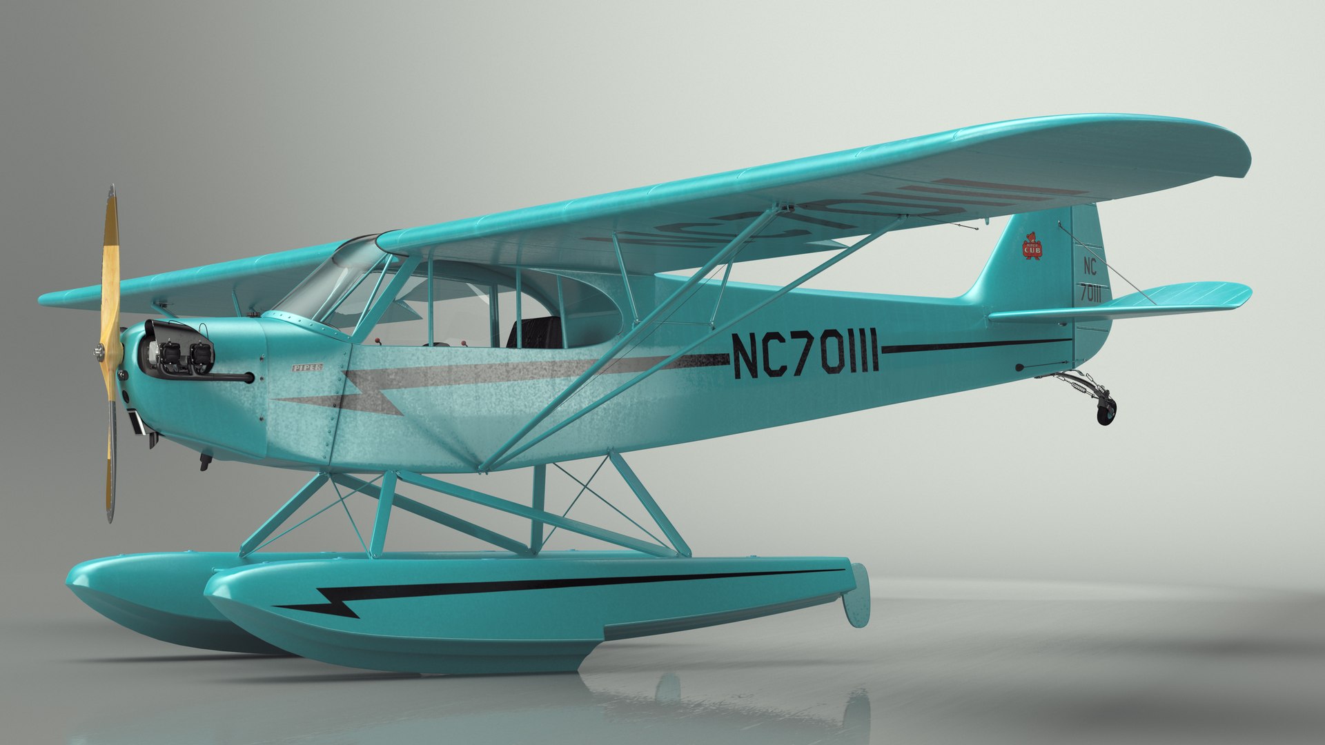 Seaplane Aircraft Piper J-3 With Floats Rigged 3D - TurboSquid 2218379