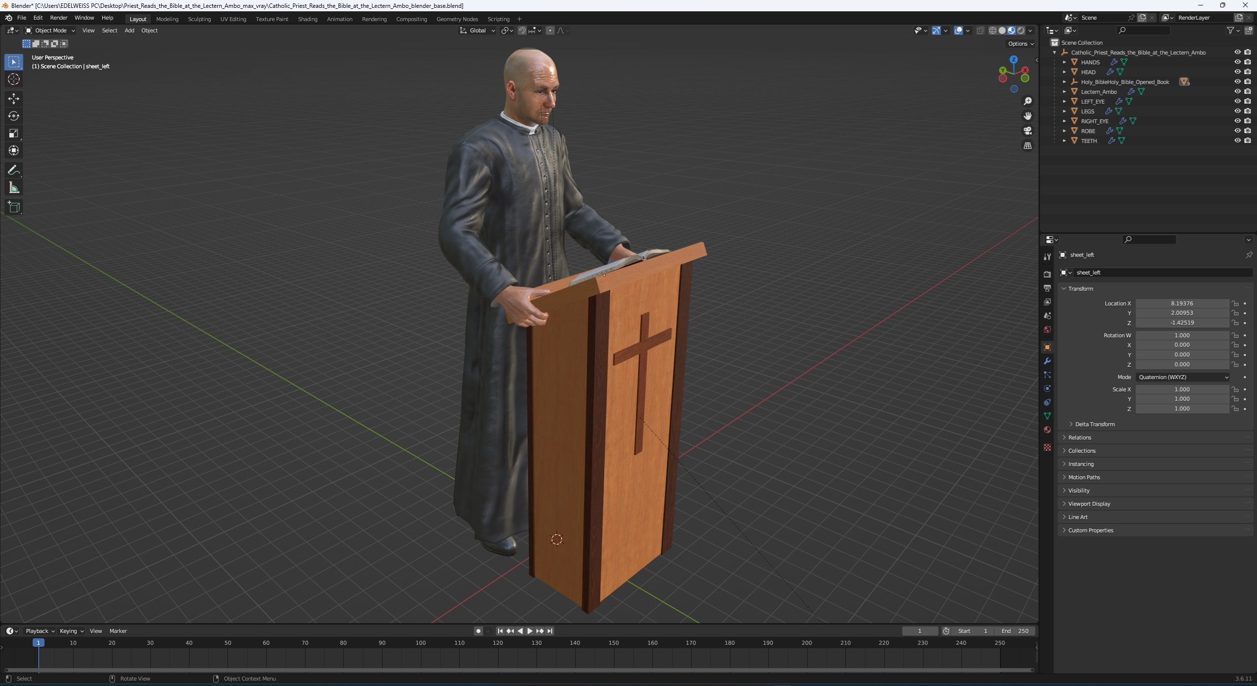 modelo 3d Sacerdote católico lee la Biblia en el ambón - TurboSquid 2320900