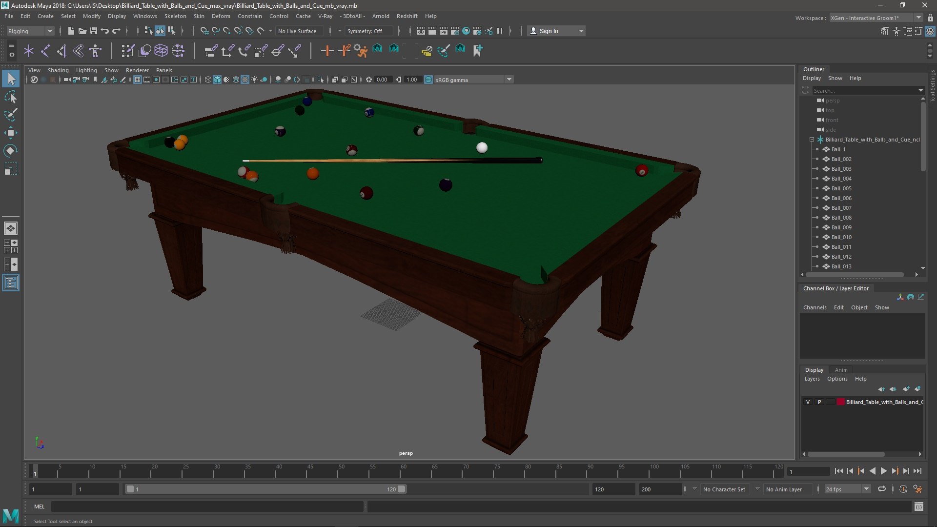 3D Billiard Table With Balls And Cue Model - TurboSquid 2318334