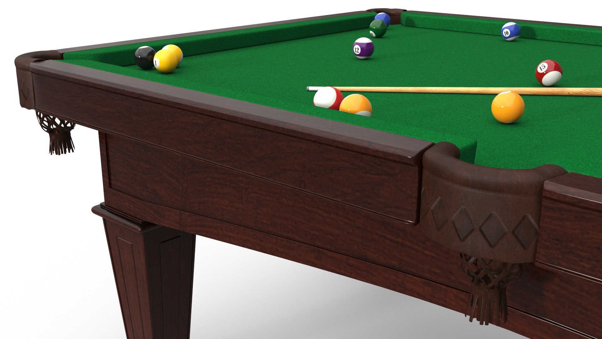 3D Billiard Table With Balls And Cue Model - TurboSquid 2318334