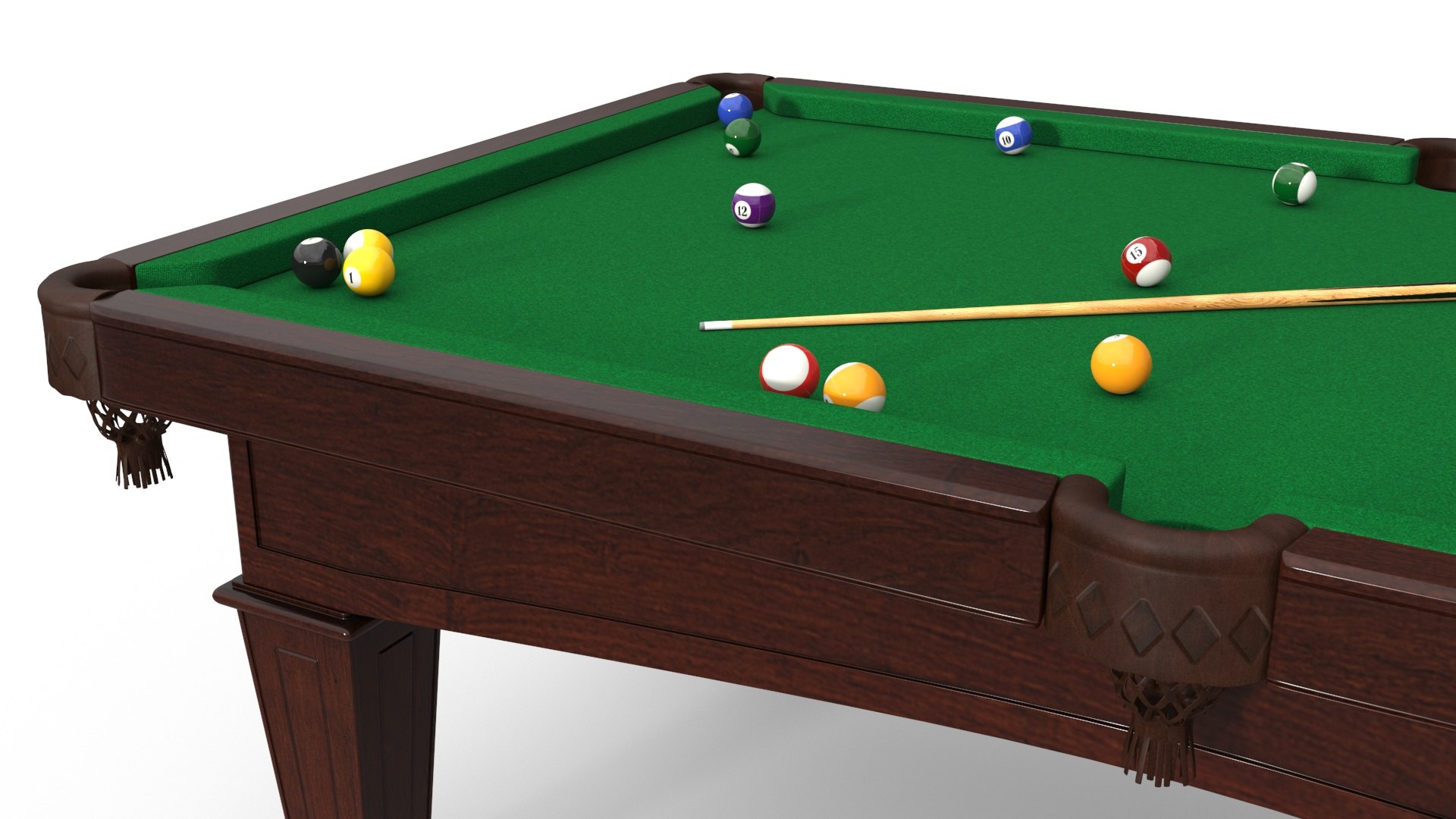 3D Billiard Table With Balls And Cue Model - TurboSquid 2318334