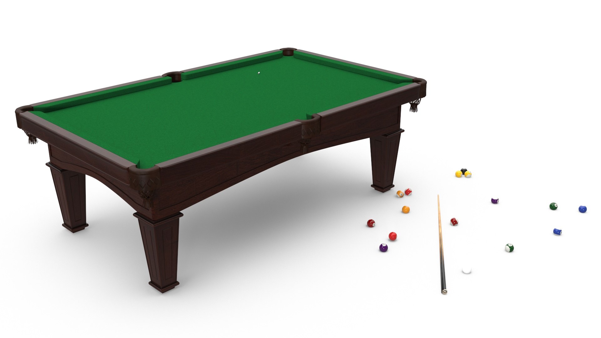 3D Billiard Table With Balls And Cue Model - TurboSquid 2318334