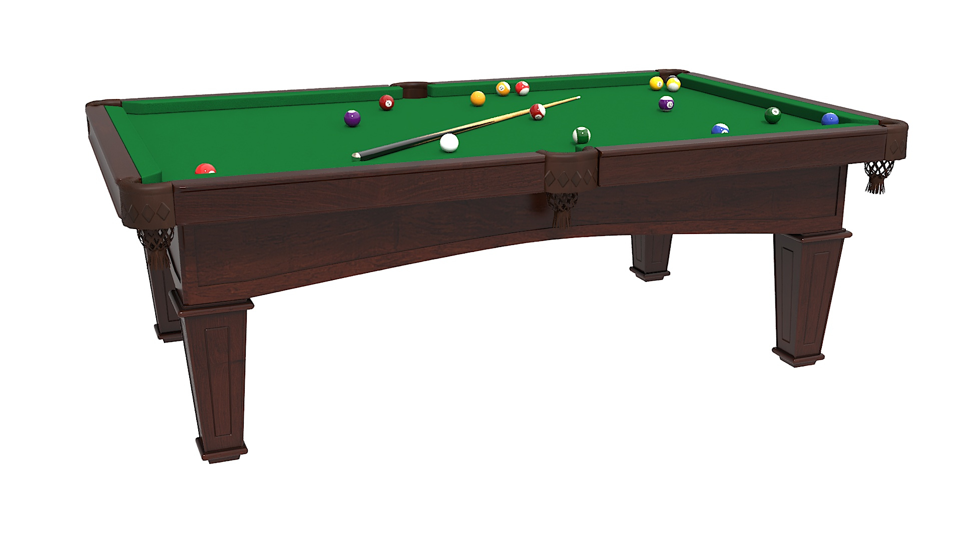 3D Billiard Table With Balls And Cue Model - TurboSquid 2318334