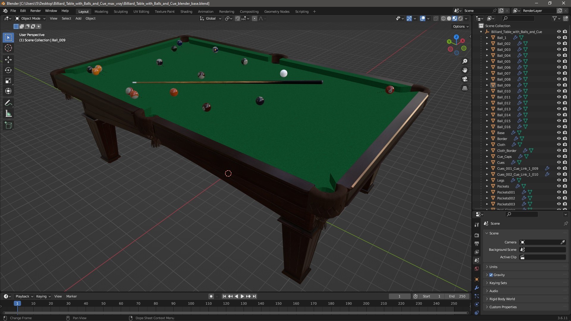 3D Billiard Table With Balls And Cue Model - TurboSquid 2318334