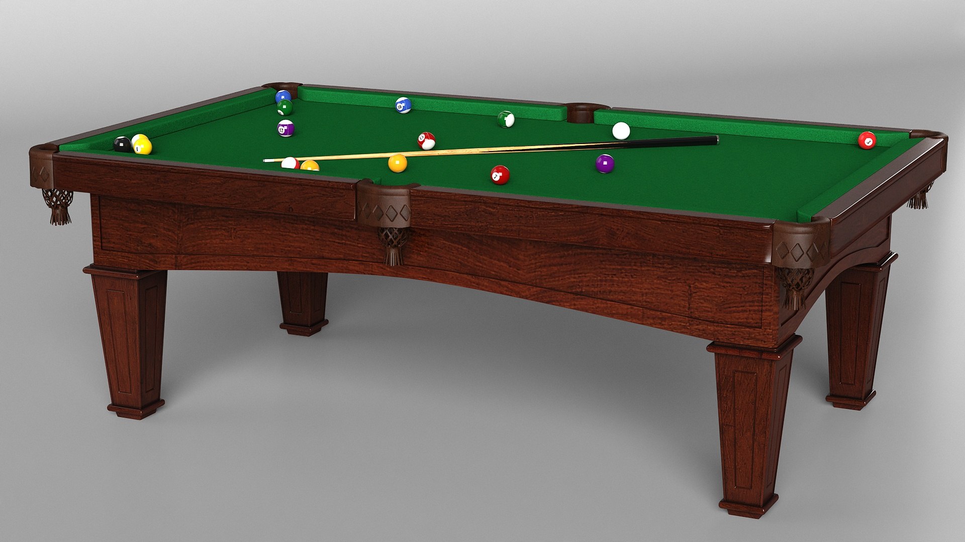 3D Billiard Table With Balls And Cue Model - TurboSquid 2318334