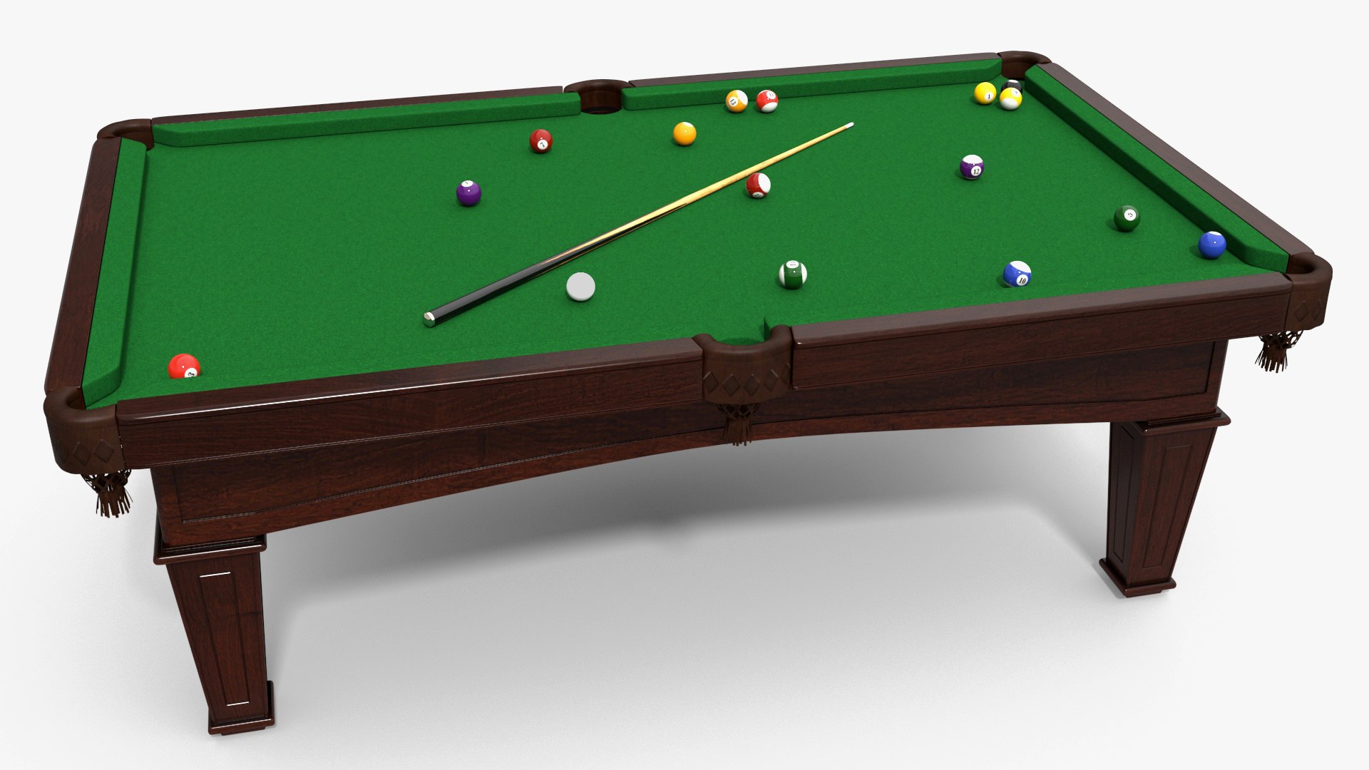 3D Billiard Table With Balls And Cue Model - TurboSquid 2318334