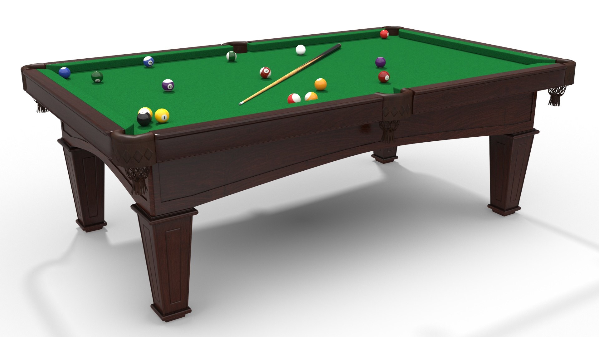 3D Billiard Table With Balls And Cue Model - TurboSquid 2318334