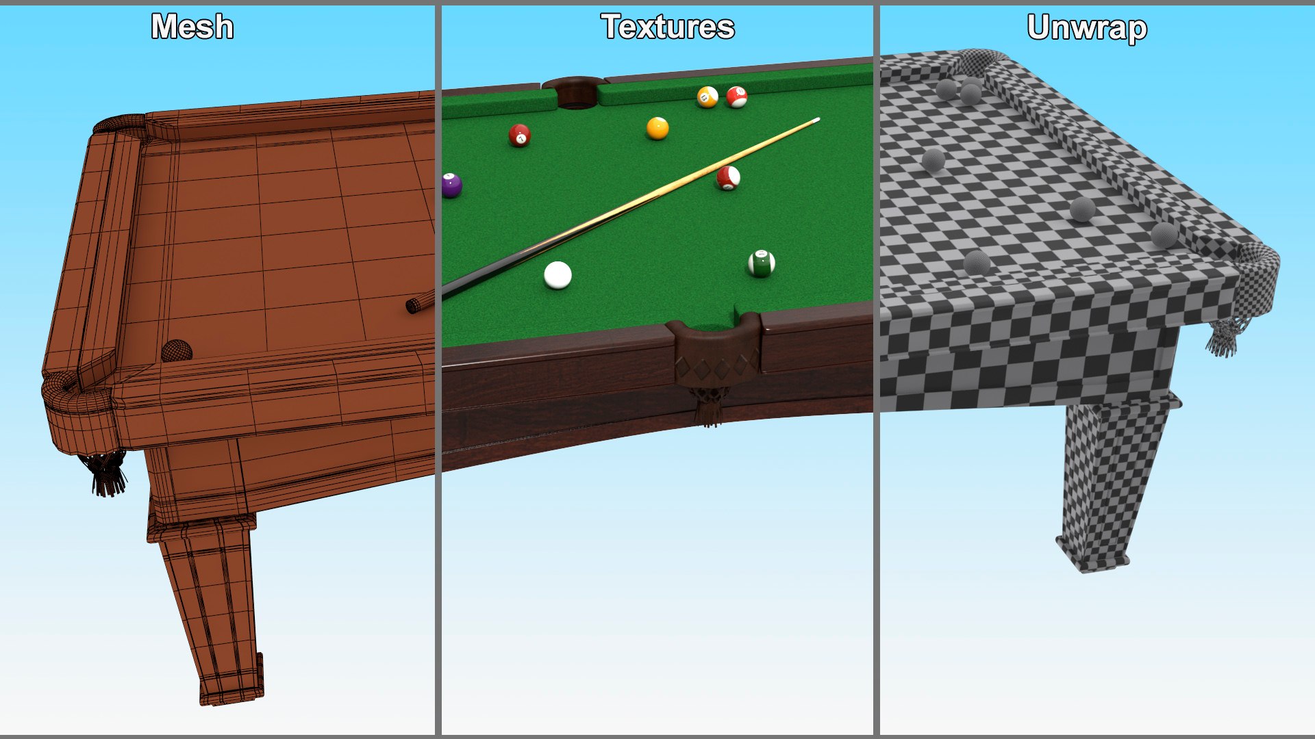 3D Billiard Table With Balls And Cue Model - TurboSquid 2318334