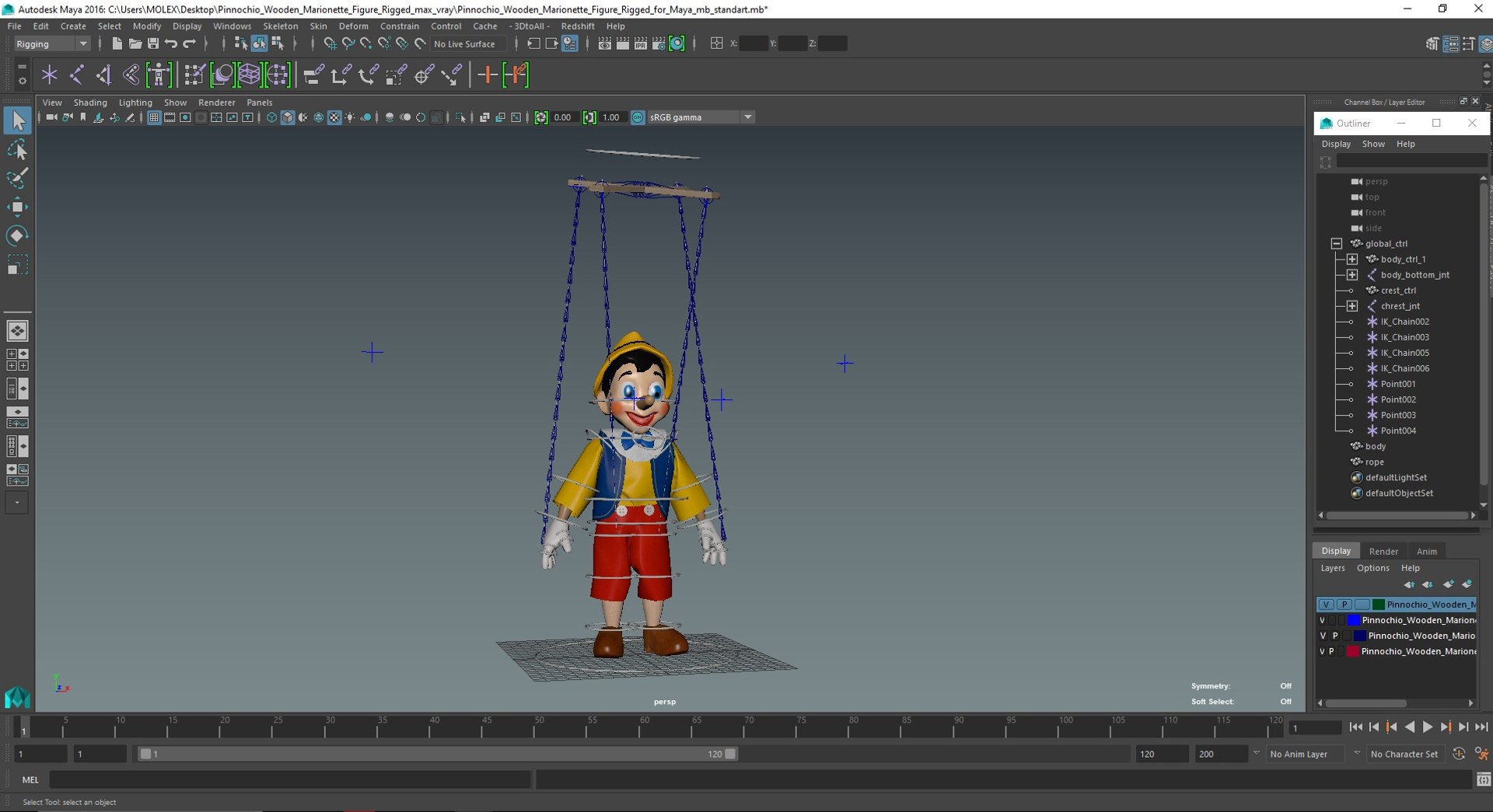 3D Pinocchio Wooden Marionette Figure Rigged For Maya - TurboSquid 2082933