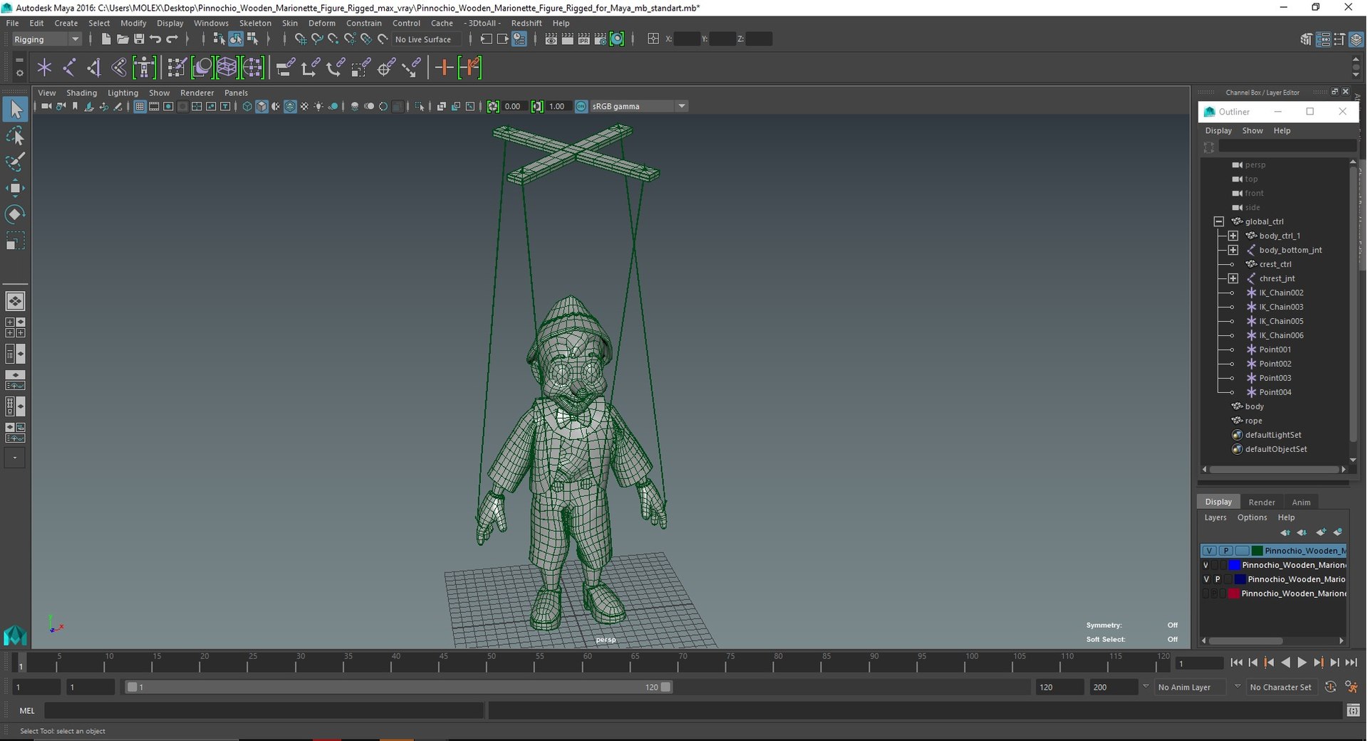 3D Pinocchio Wooden Marionette Figure Rigged for Maya - TurboSquid 2082933