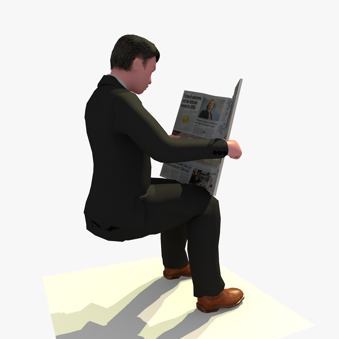 3d Business Man Sitting Reading Model