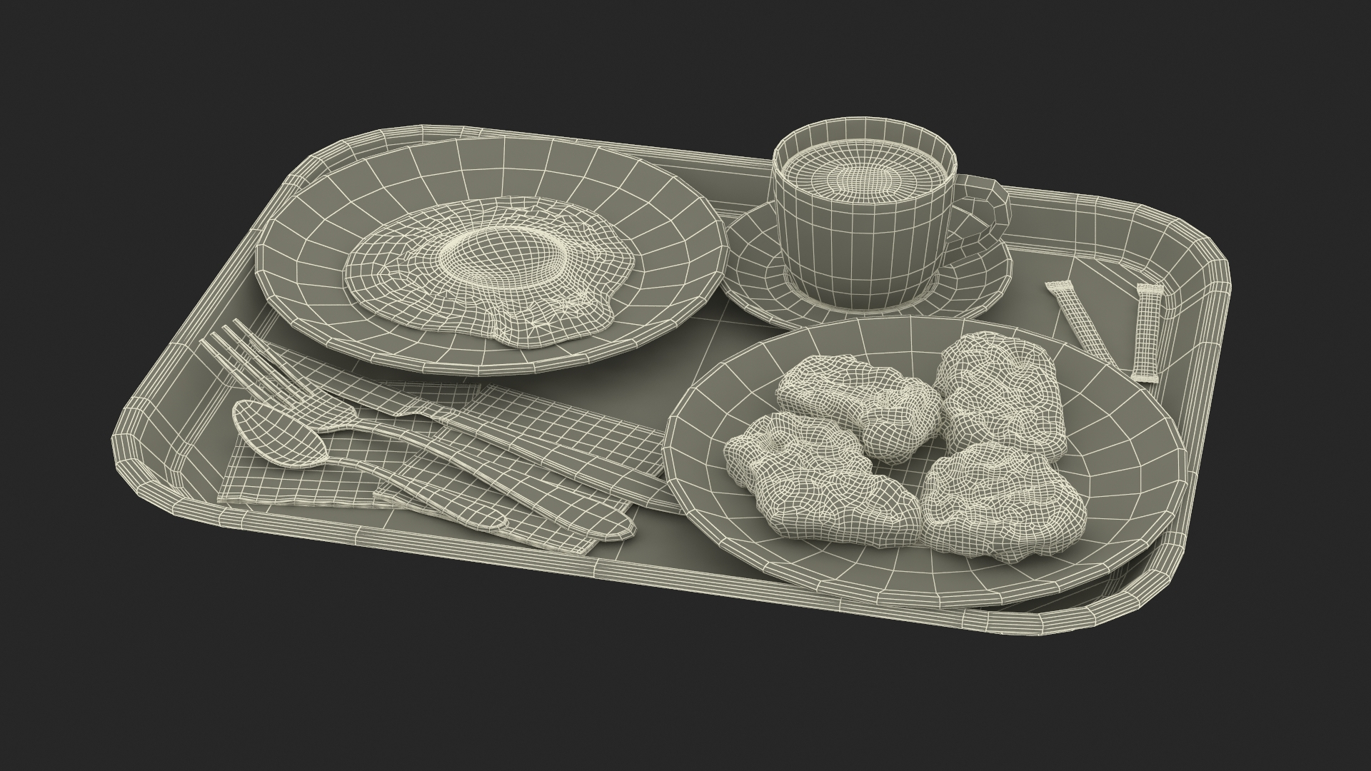 3D Fast Food Tray With Nuggets And Fried Egg Model - TurboSquid 2024647
