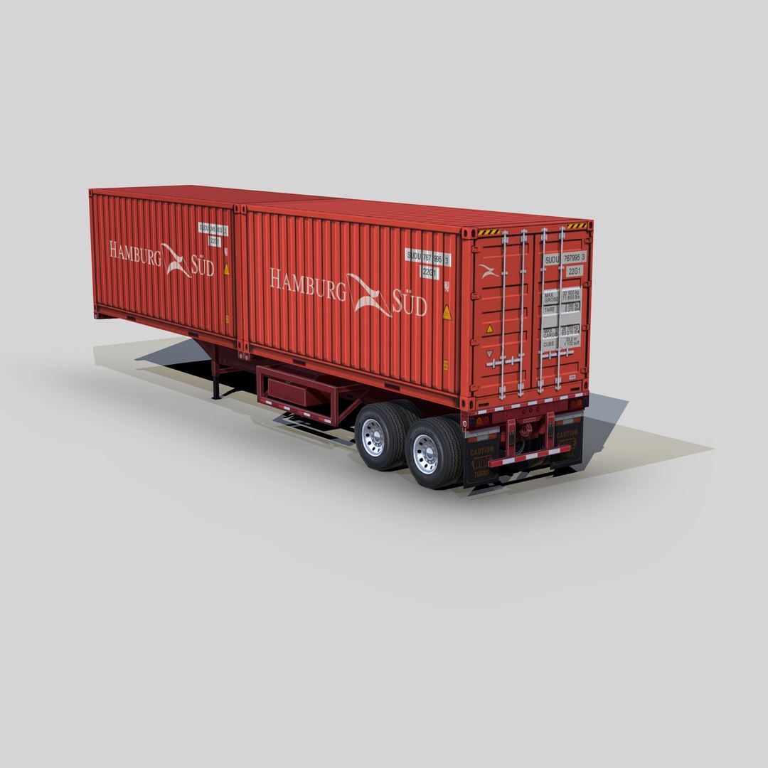 3D container 20ft chassis trailer model - TurboSquid 1503327
