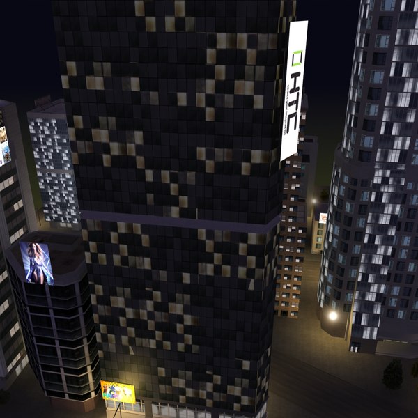 night time skyscraper city block 3d max
