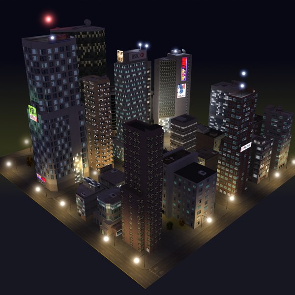 night time skyscraper city block 3d max