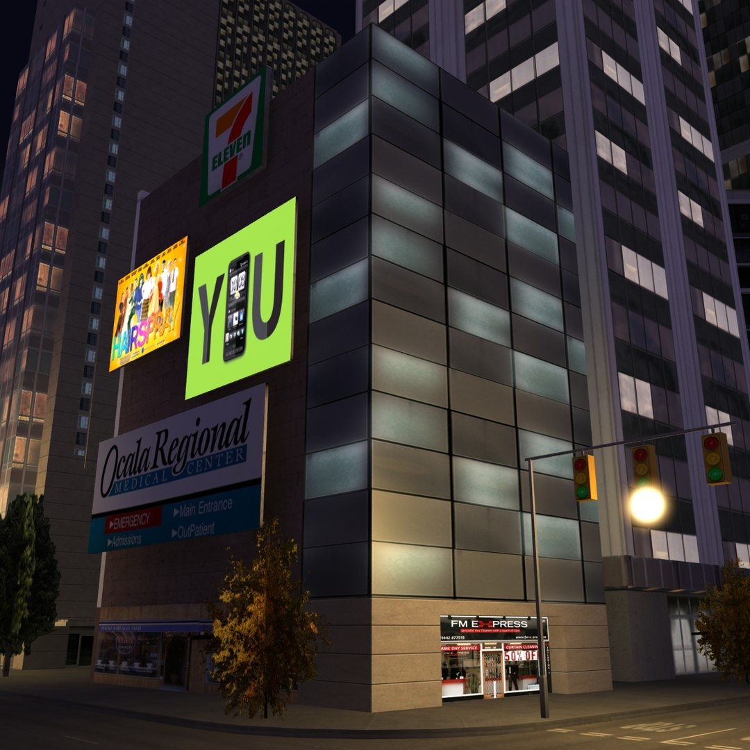 Night Time Skyscraper City Block 3d Max