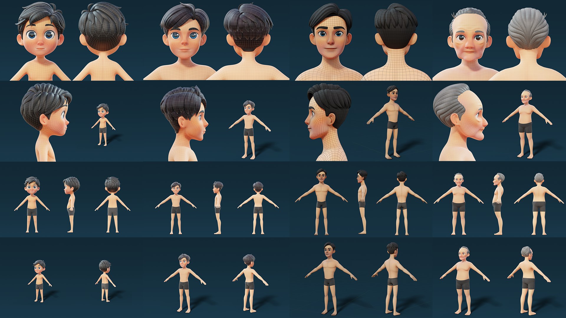 Cartoon Base Mesh Family Bundle Pack - TurboSquid 2292143