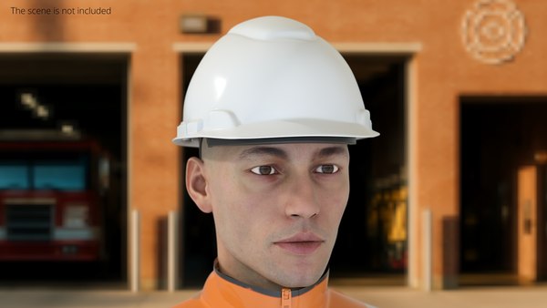 Modello 3D Casco protettivo da cantiere sulla testa maschile bianco ...