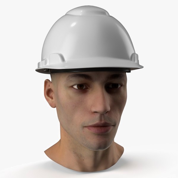 Modello 3D Casco protettivo da cantiere sulla testa maschile bianco ...
