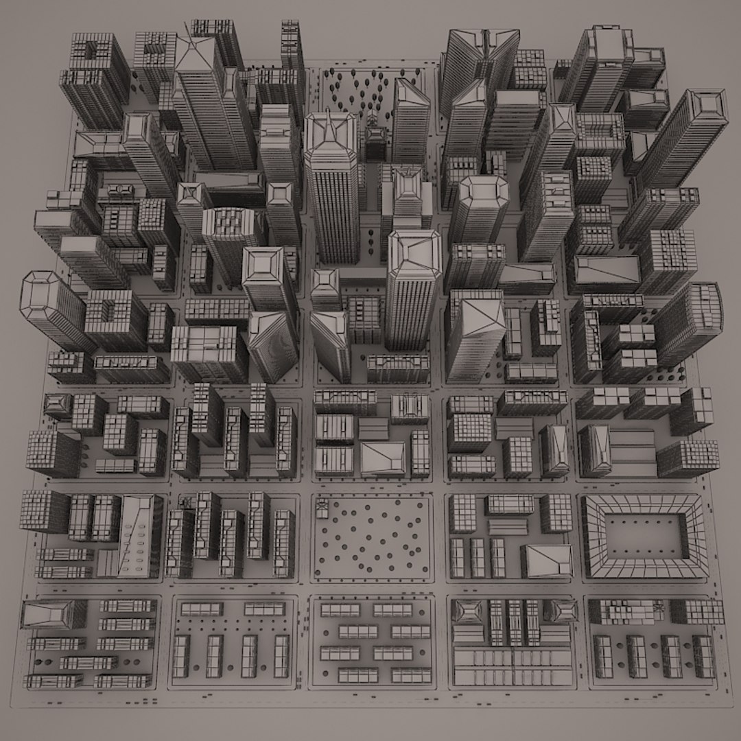 3d Model Of City Downtown Skyscrapers
