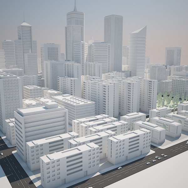 3d model of city downtown skyscrapers