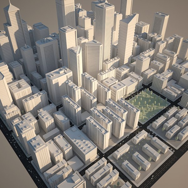 3d model of city downtown skyscrapers