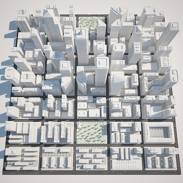 3d model of city downtown skyscrapers