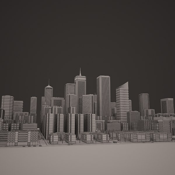 3d model of city downtown skyscrapers