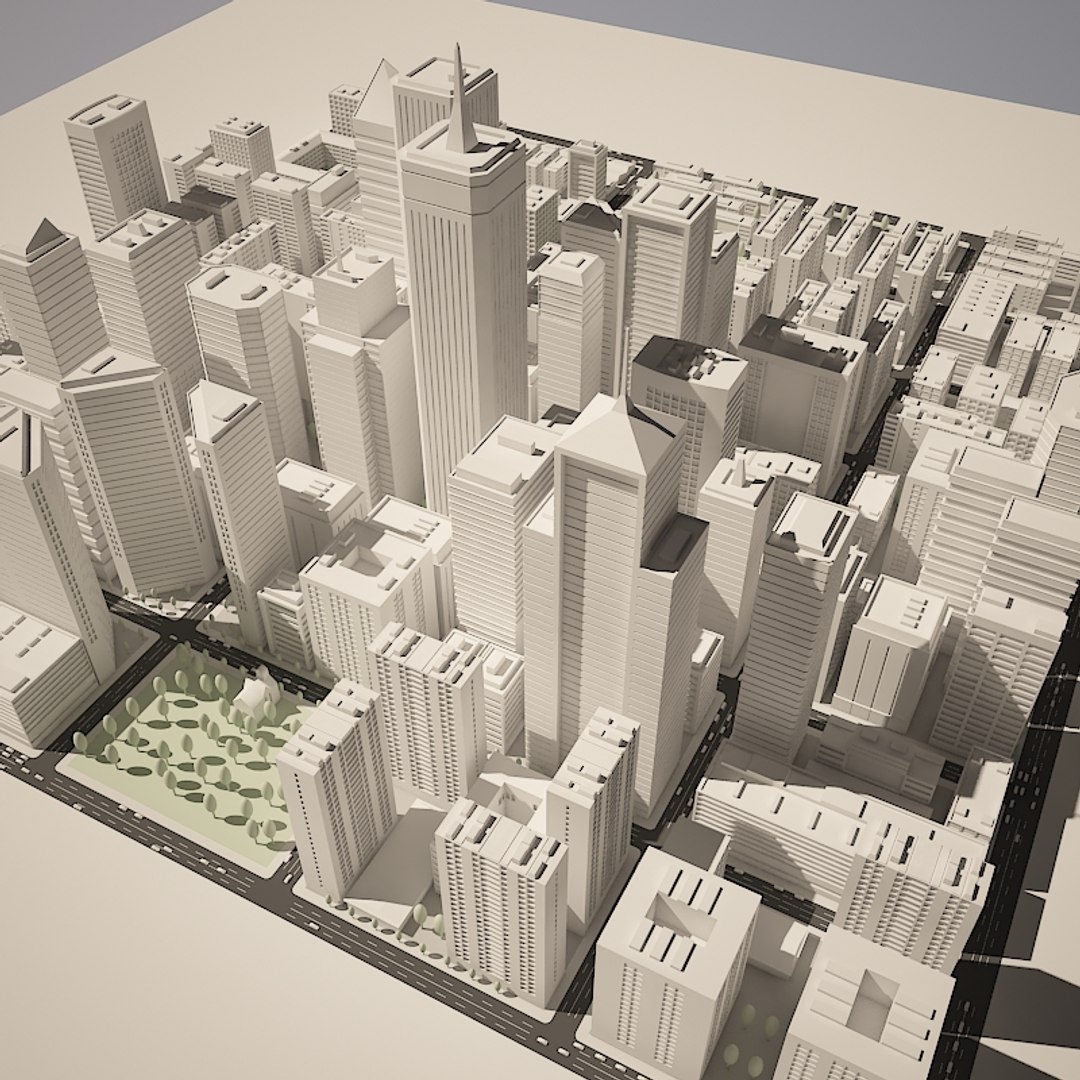 3d Model Of City Downtown Skyscrapers