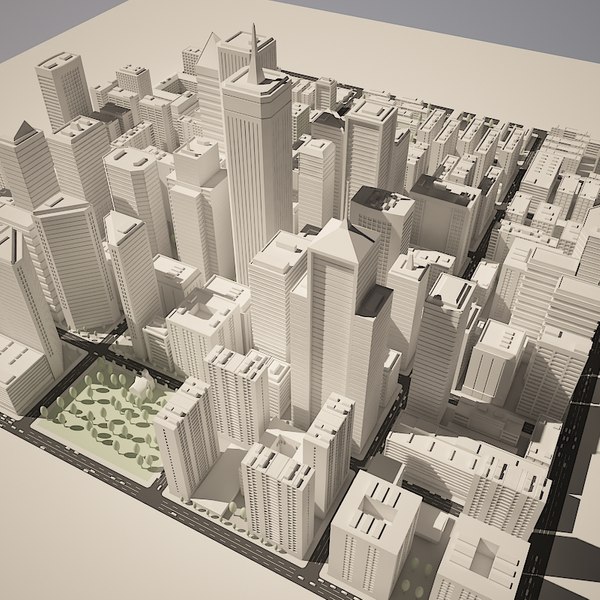 3d model of city downtown skyscrapers