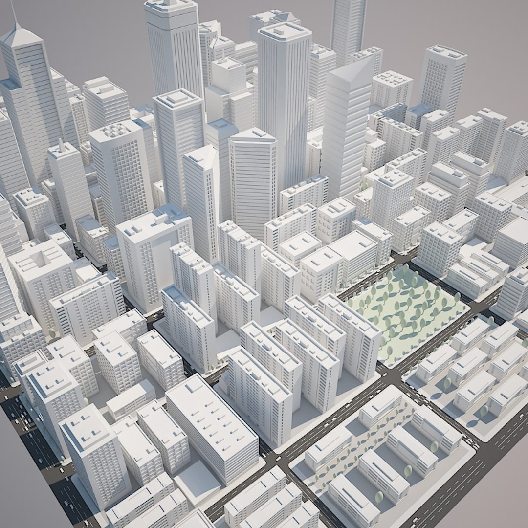 3d Model Of City Downtown Skyscrapers
