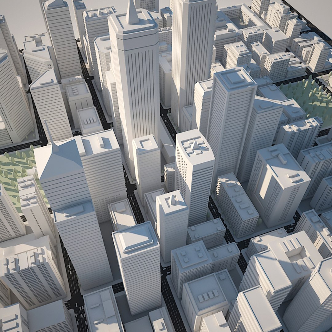 3d Model Of City Downtown Skyscrapers